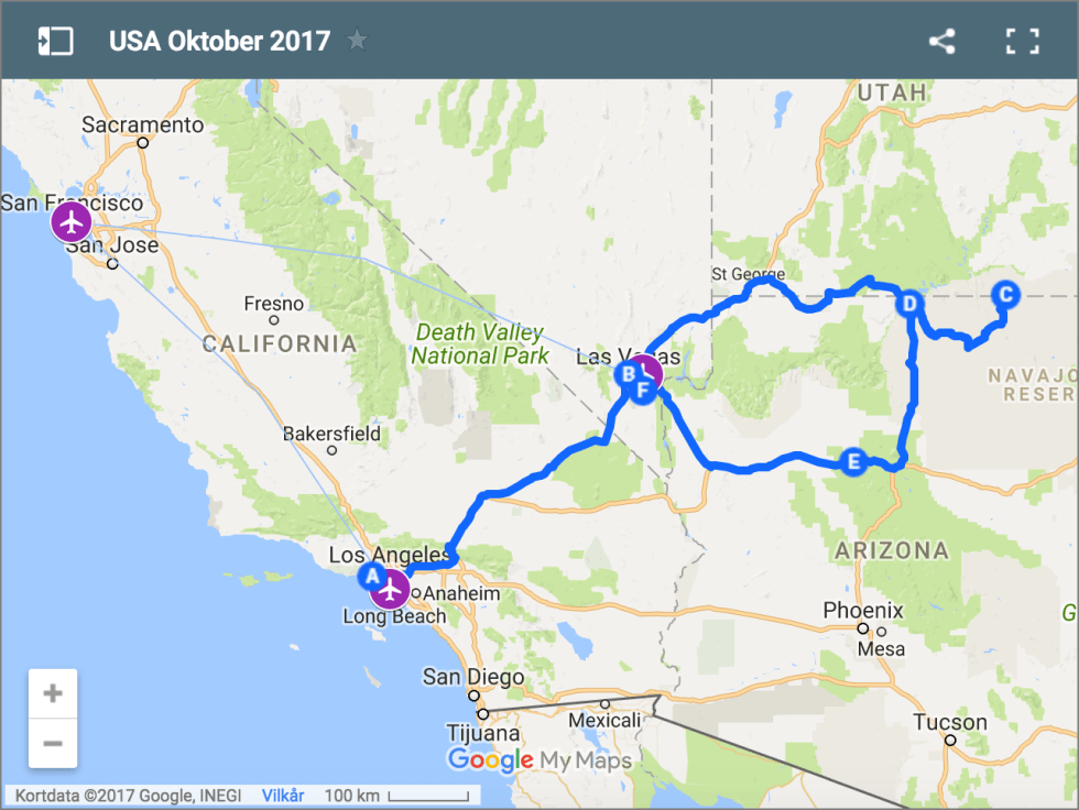 Se Min Rute Roadtrip I Det Vestlige Usa