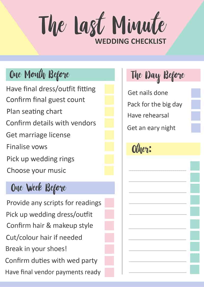 Grab This Free Printable Last Minute Wedding Checklist Bespoke Bride