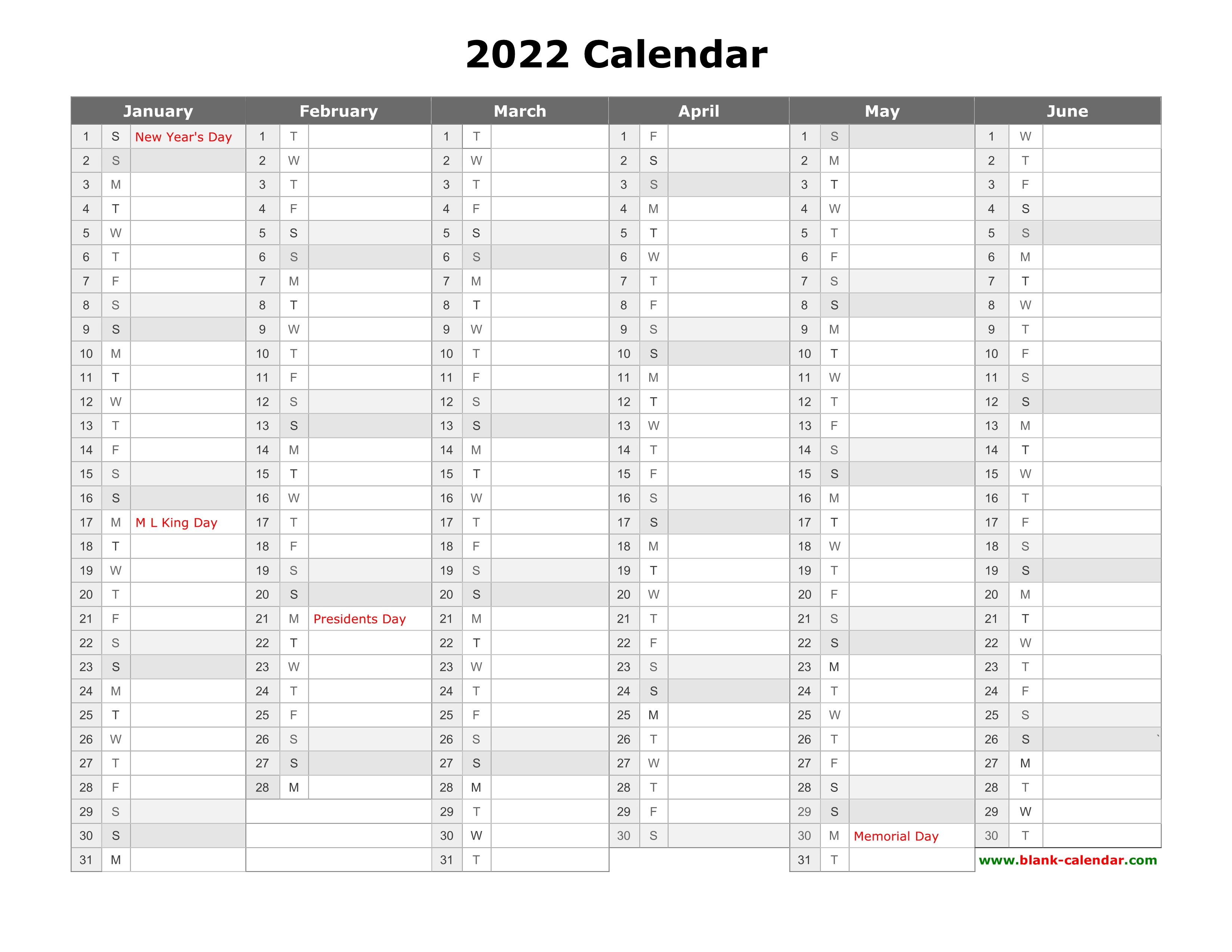 Printable Yearly 2022 Calendar With Holidays Word Pdf Free Printable