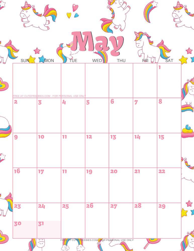 Cute May Calendar 2021 Printable Printable Word Searches