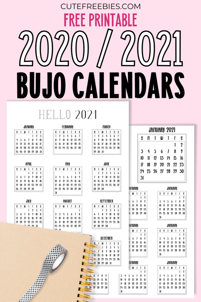 Free 2021 Bullet Journal Calendar Printable Stickers Cute Freebies