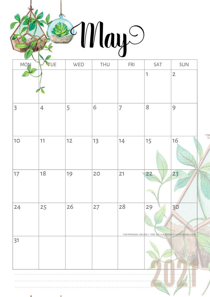 May 2021 Calendar Plants Cute Freebies For You