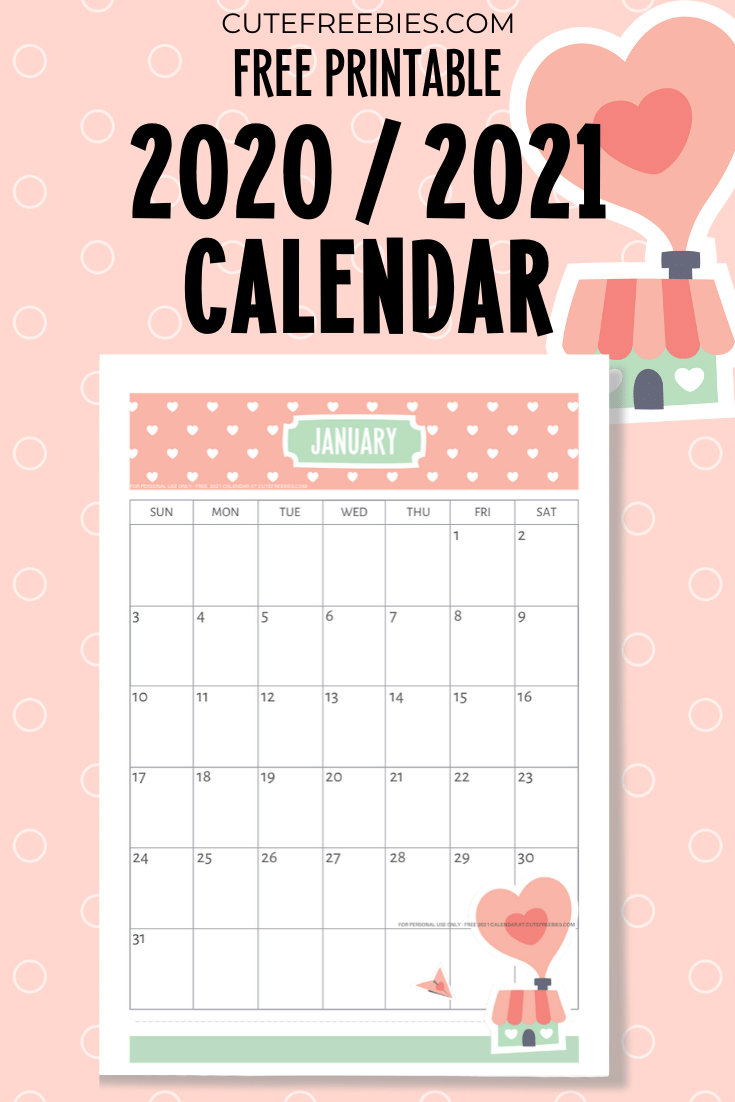 Printable Cute 2021 Calendar Free Letter Templates