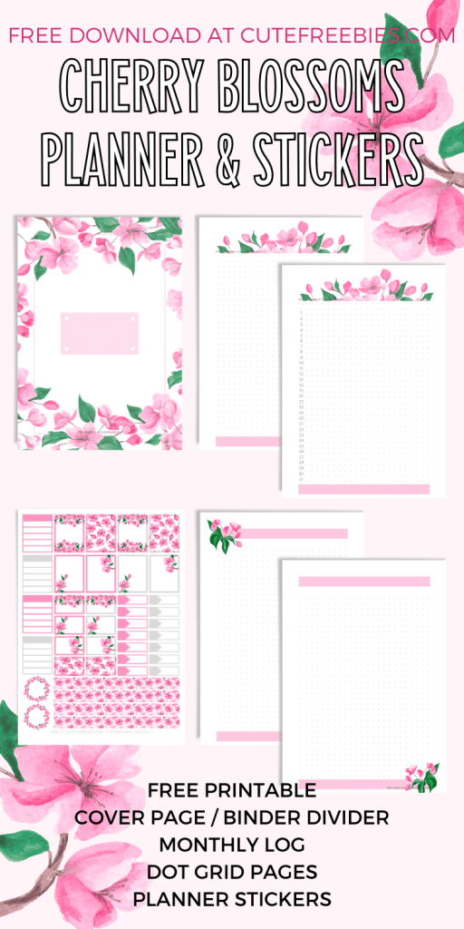 Printable Cherry Blossoms Planner And Stickers Cute Freebies For You