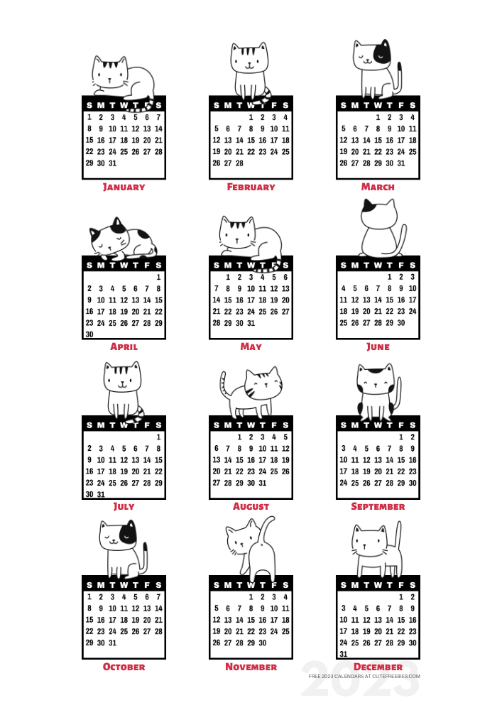 2023 Calendar Cats Cute Freebies For You