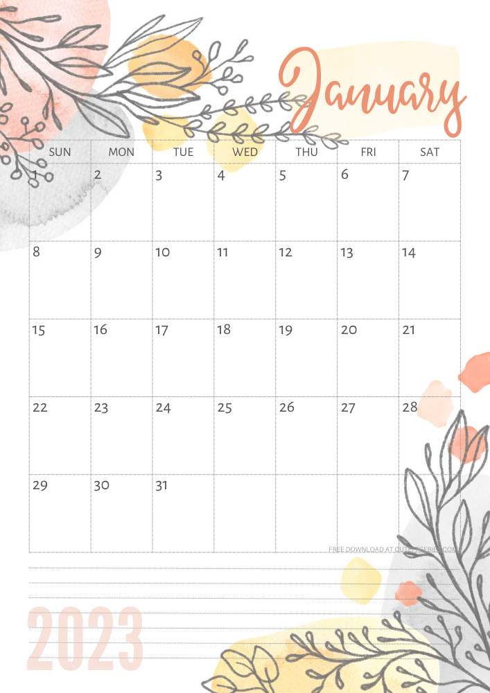 Pretty 2023 Calendar Free Printable Template Cute Freebies For You