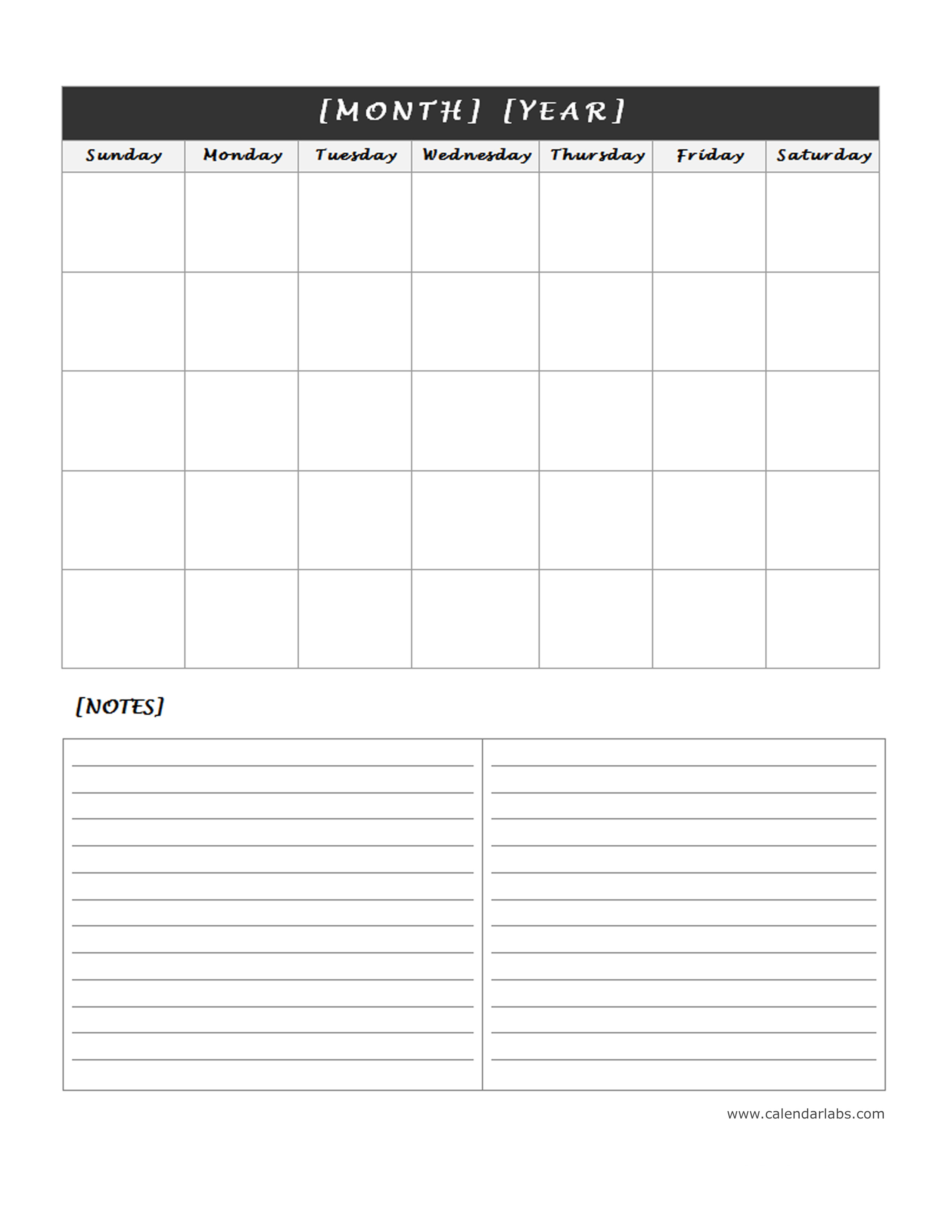 Printable Blank Monthly Calendar Template Example Calendar Printable