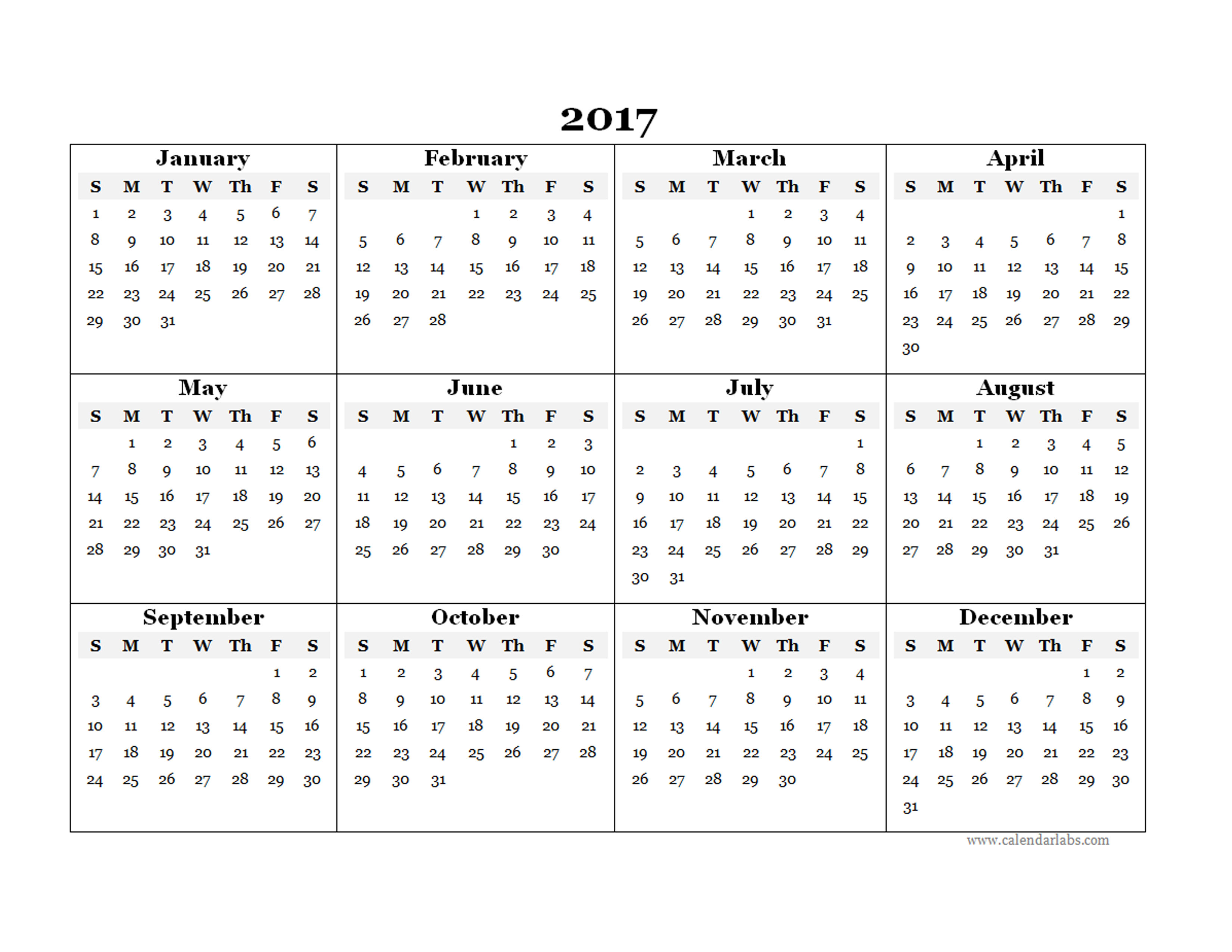 2017 Yearly Blank Calendar Template Free Printable Templates Hot Sex