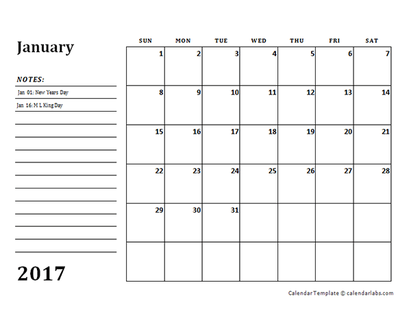 Printable Blank Monthly Calendar With Notes Download Printable