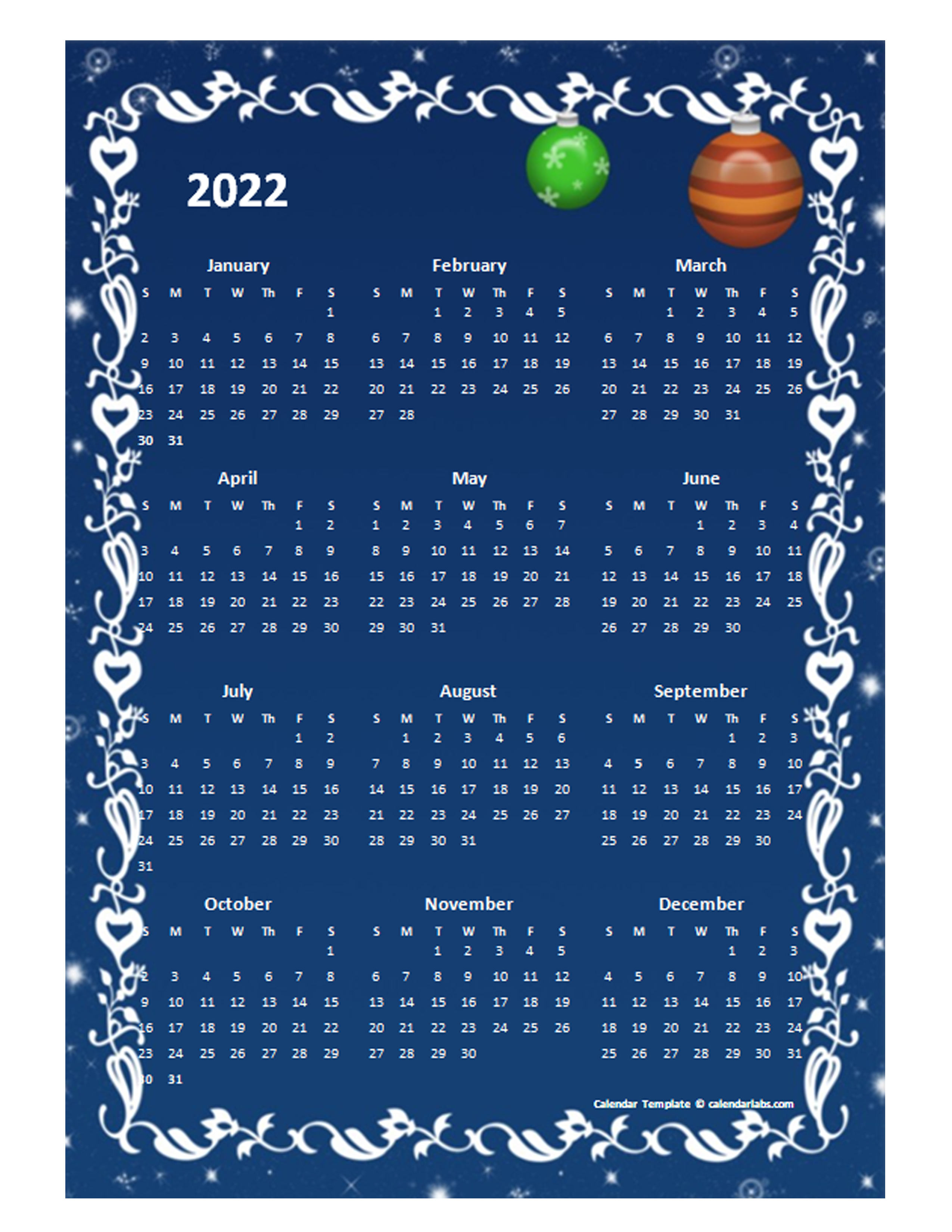 2022 Yearly Calendar Design Template Free Printable Templates 2022