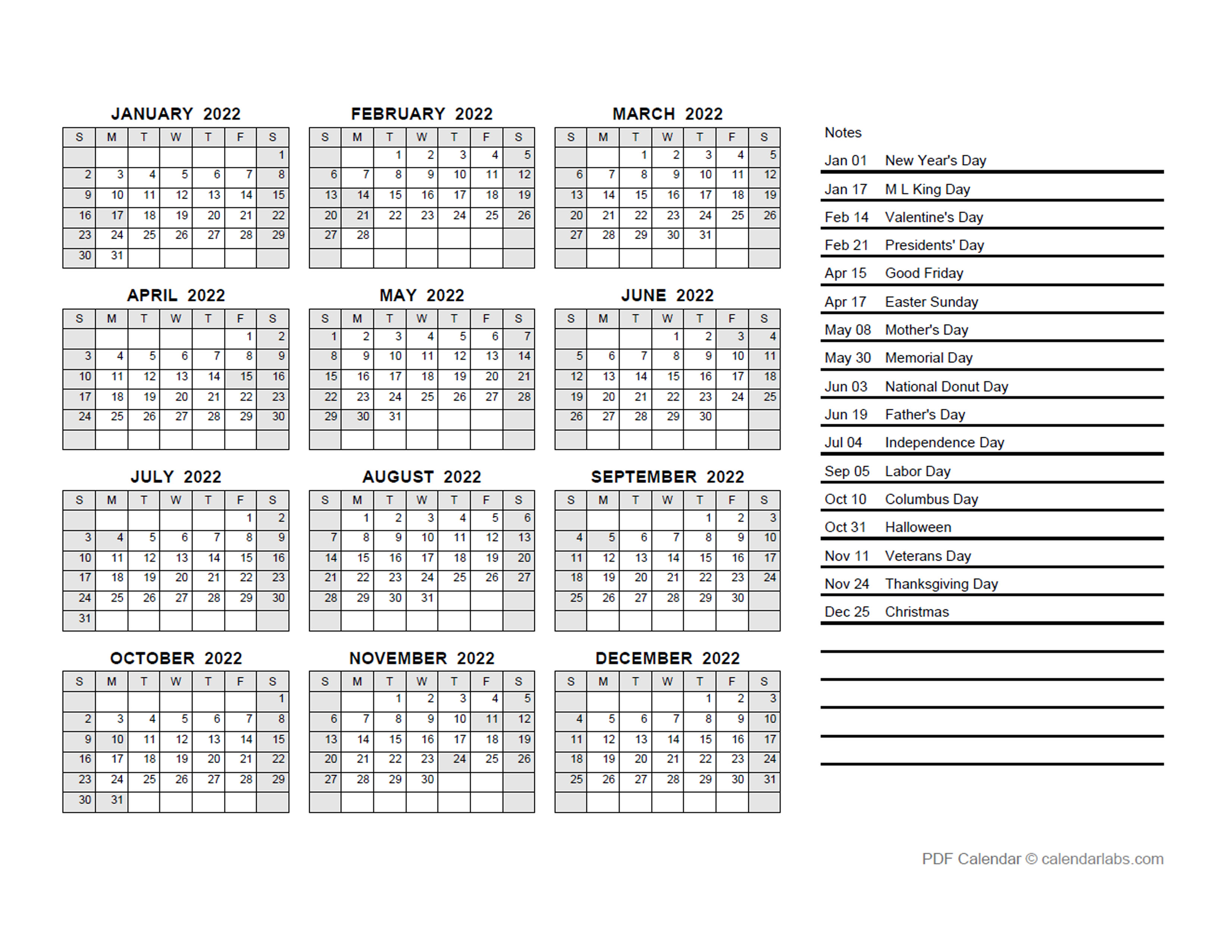 Printable Calendar 2022 Monthly Free Letter Templates