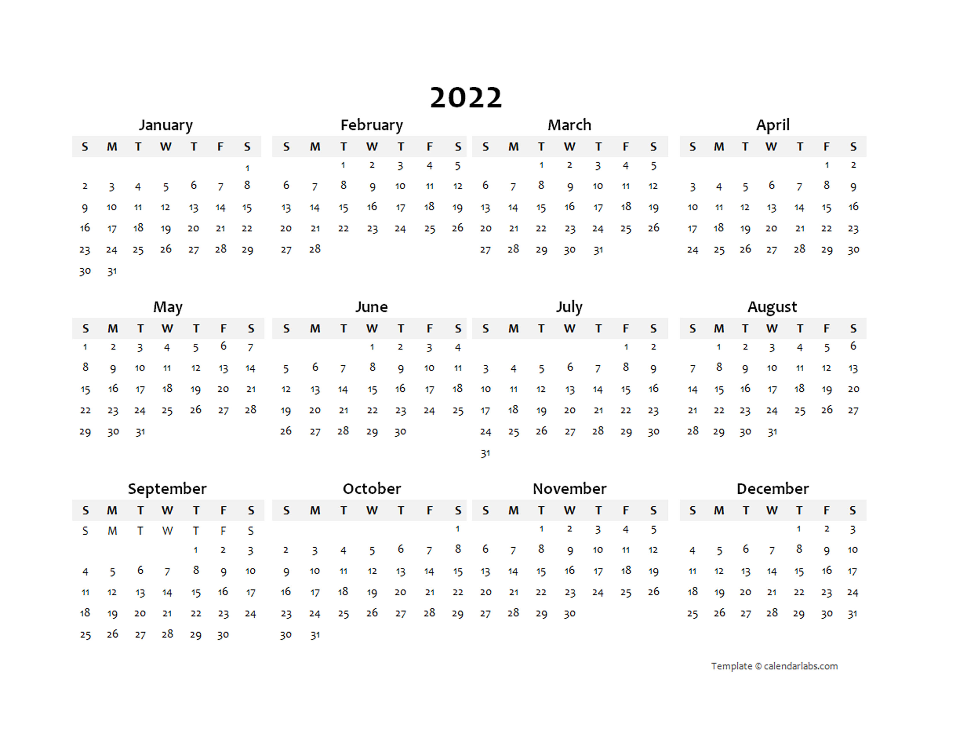 Printable Word Calendar 2022