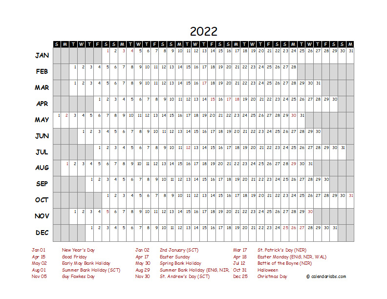 Uk 2022 Printable Calendar One Page Noolyocom Yearly