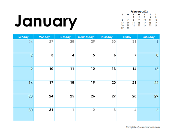 2022 Printable Word Calendar Free Letter Templates
