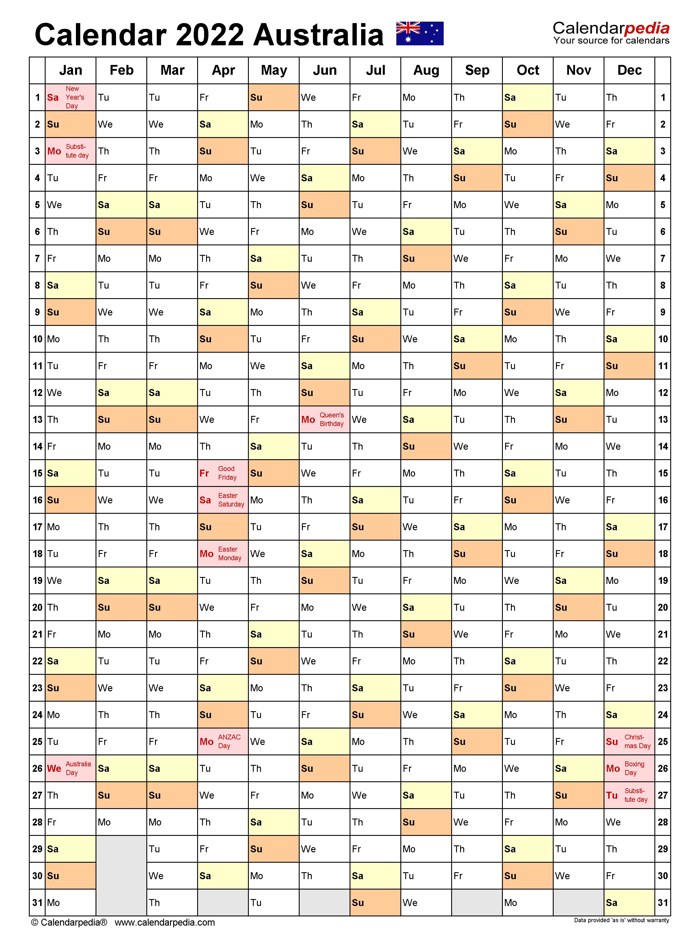 Australia Calendar 2022 Free Printable Excel Templates Australia