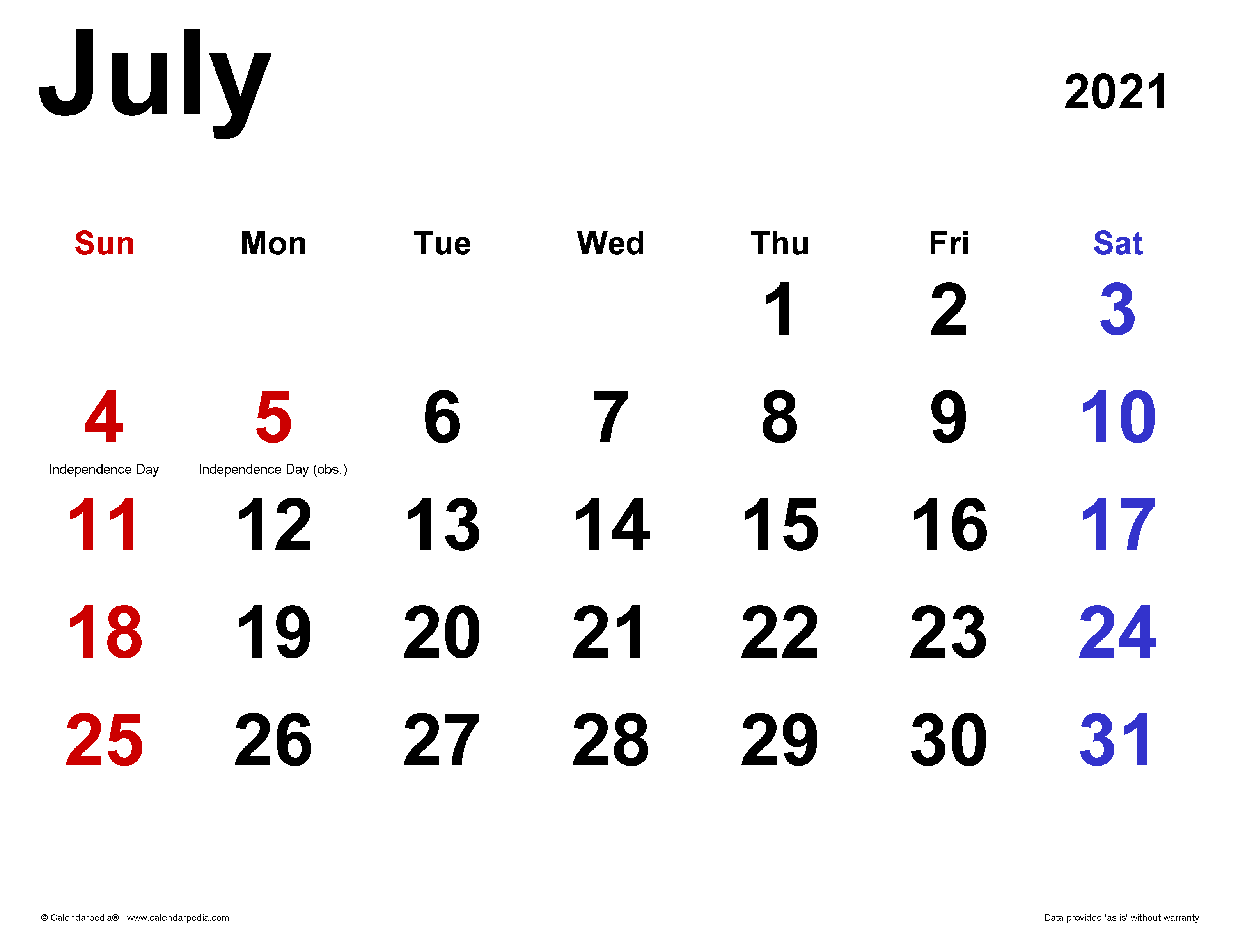 July 2021 Calendar Free Printable Calendar Templates