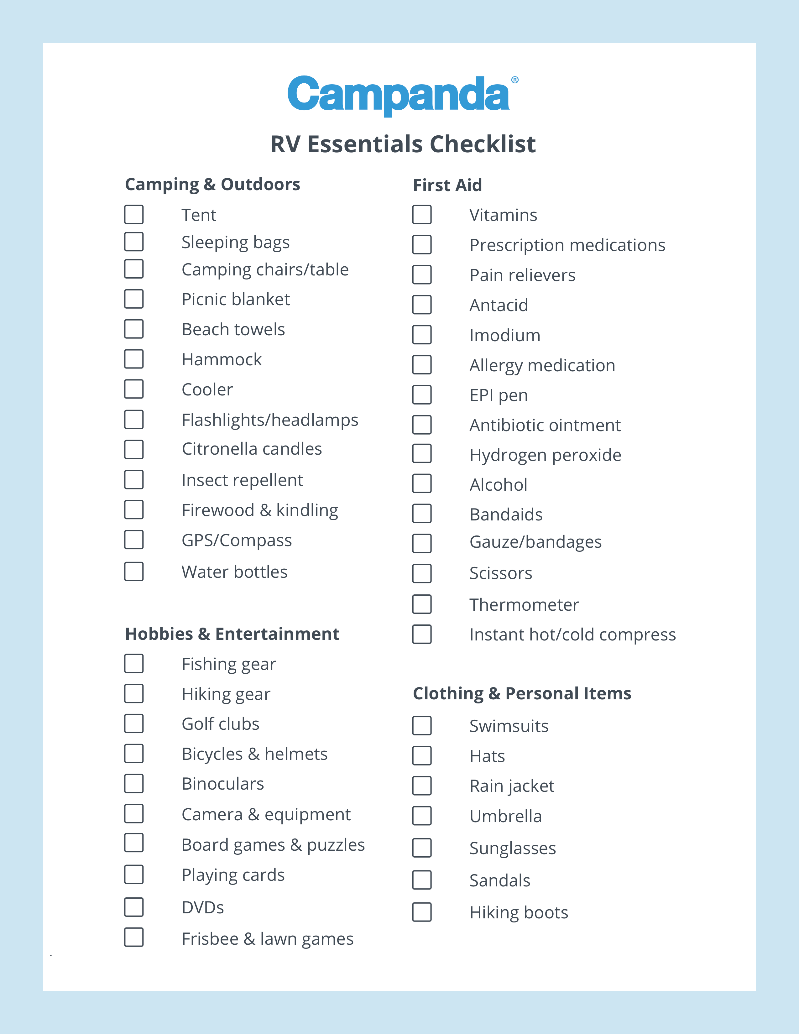 Rv Checklist Printable