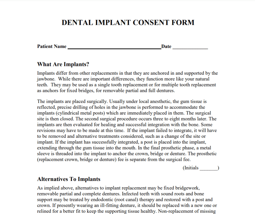 Dental Implant Consent Form 2023 Consent