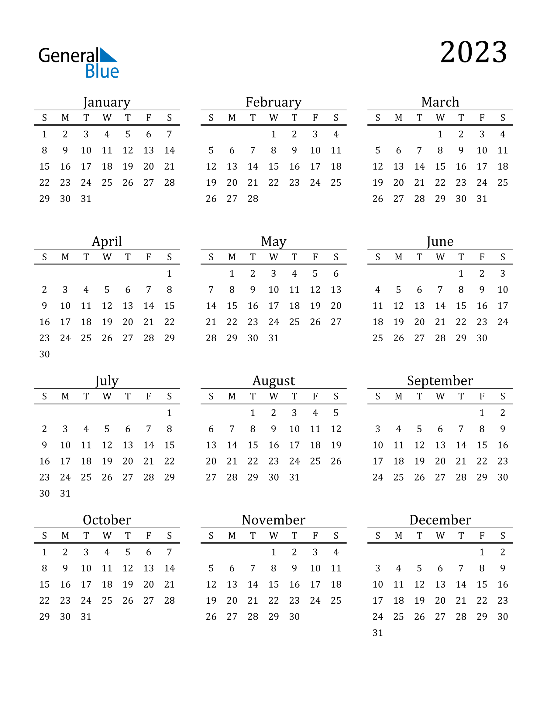 2023 Printable Monthly Calendar Printable 2023 Calendars Pdf Calendar