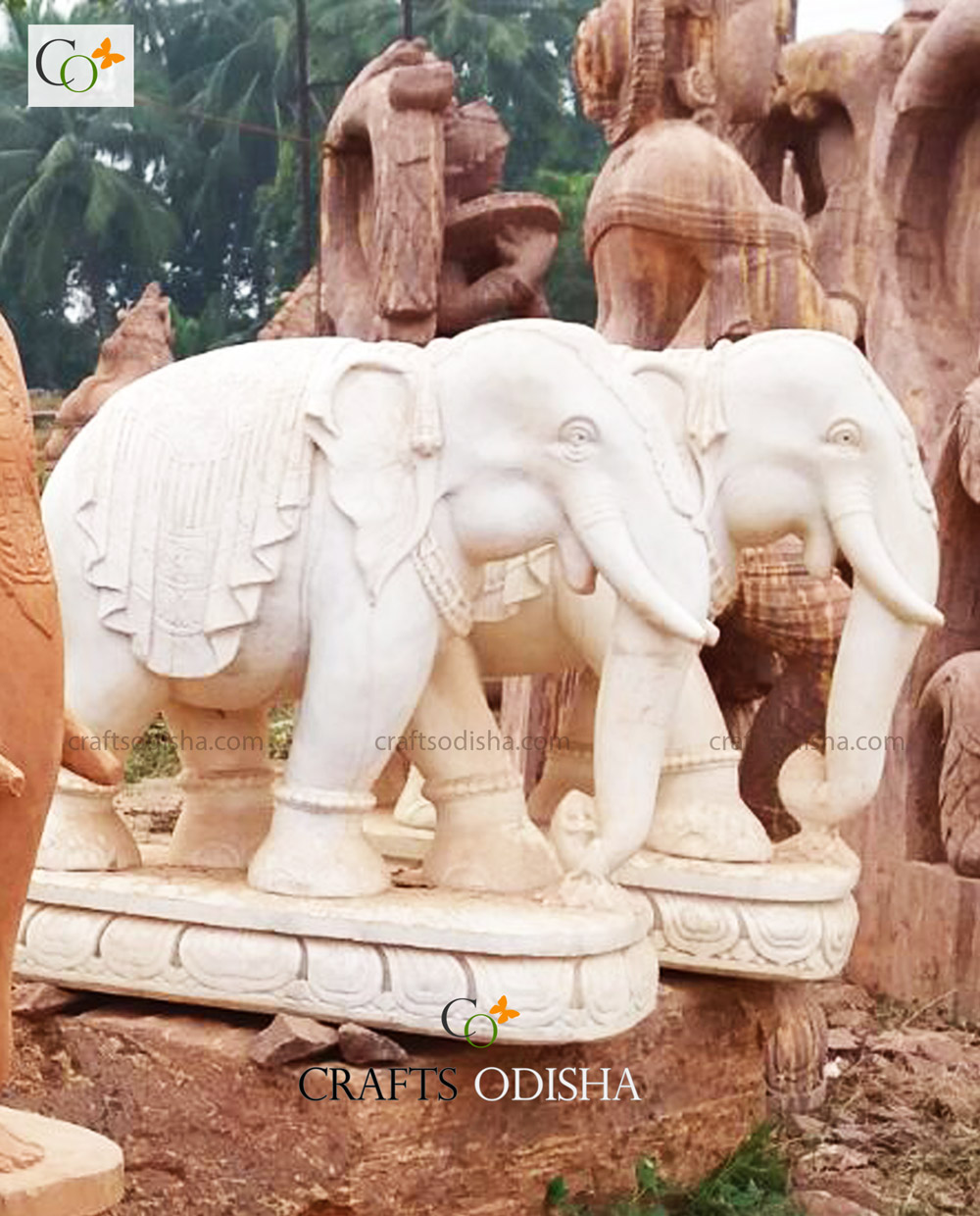 Marble Large Elephant Statue Set For Home Entrance Crafts Odisha