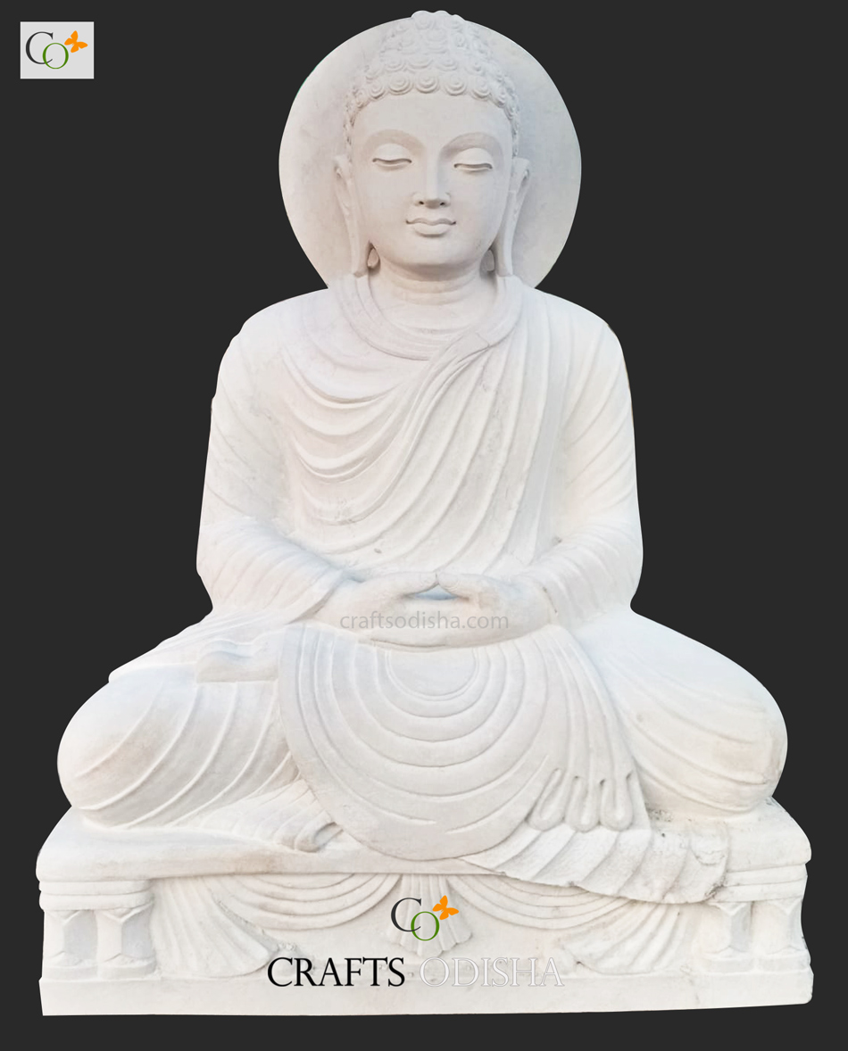 Dhyana Mudra Meditation Buddha Statue From Off White Sandstone 3 Ft