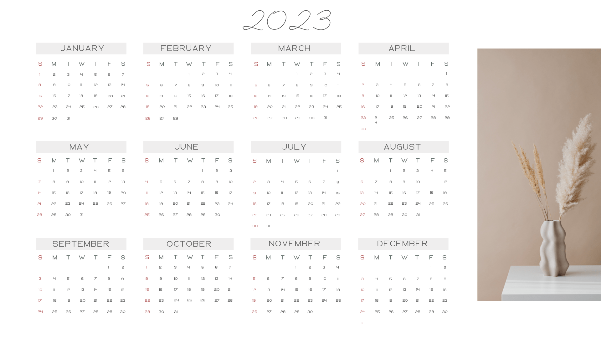 2023 Calendar Printable Cute Free 2023 Yearly Calendar Templates