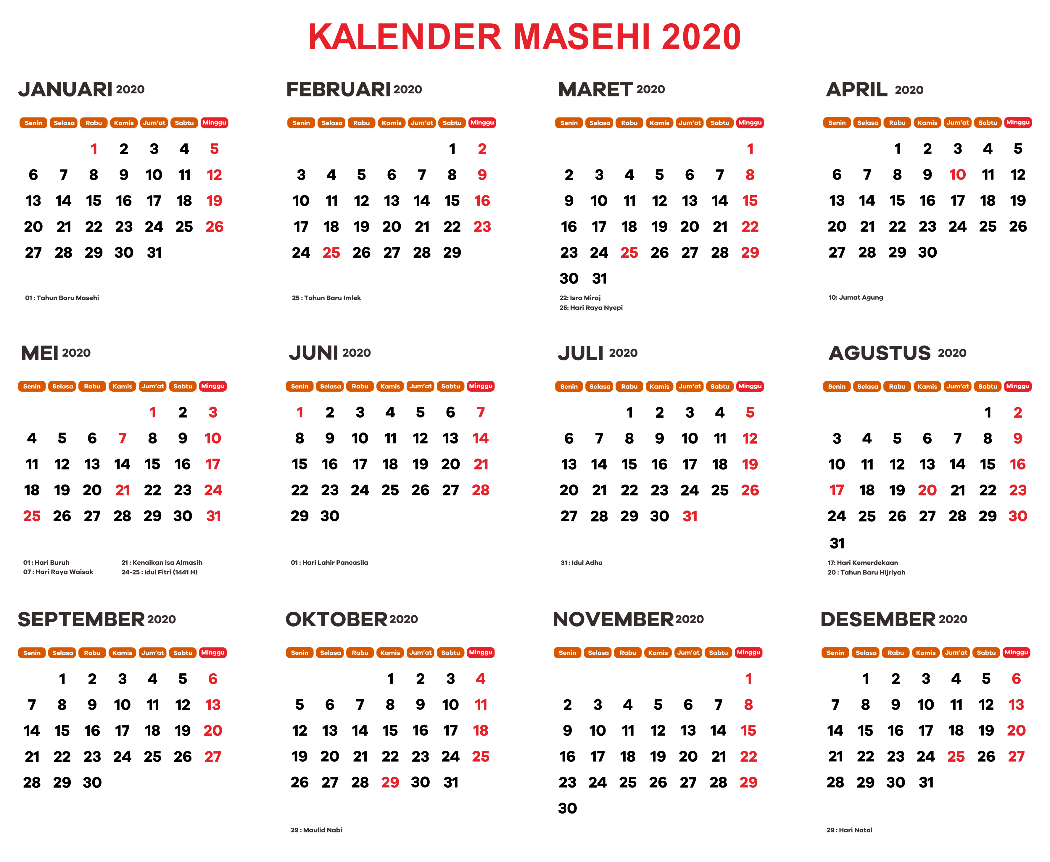 Kalender 2020 Masehi Dan Hijriyah Lengkap Download