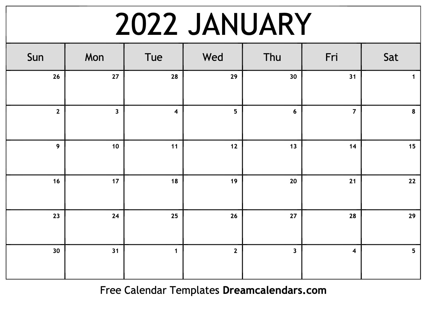 January 2022 Printable Calendars Free Letter Templates