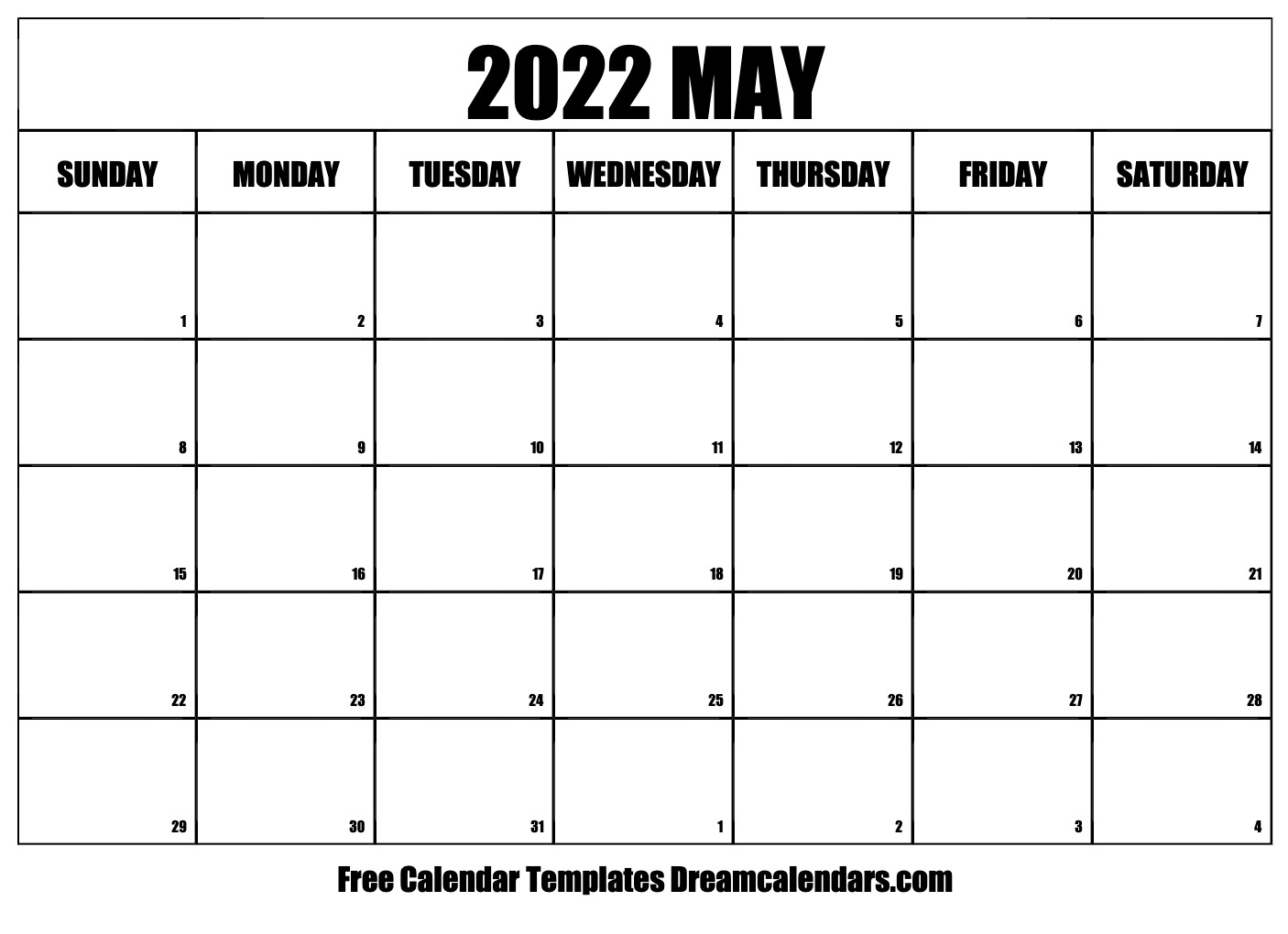 2022 Blank Calendar Printable Free Letter Templates