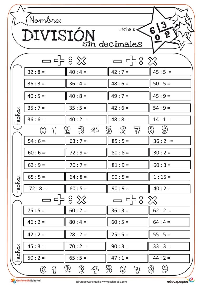 Fichas De Matemáticas Multiplicación Y División