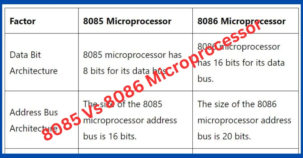 Difference Between 8085 And 8086