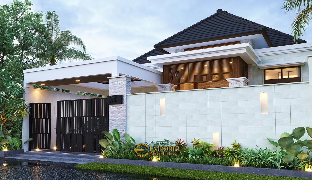 Desain Tampak Depan Dengan Pagar Rumah Villa Bali Modern 1 Lantai Bapak