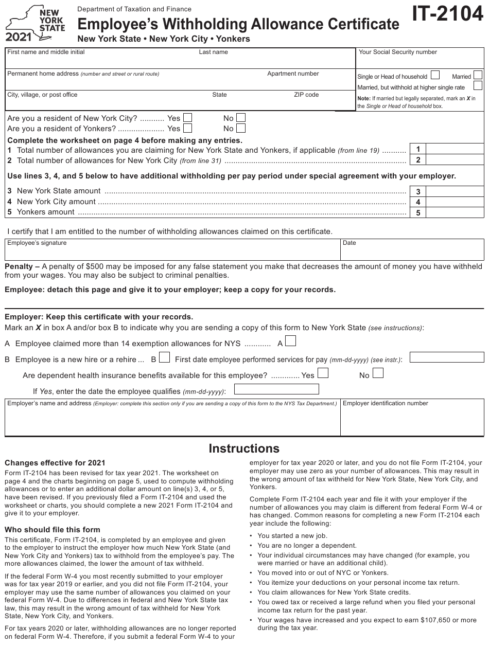 Employees Withholding Allowance Certificate Form 2022 2024