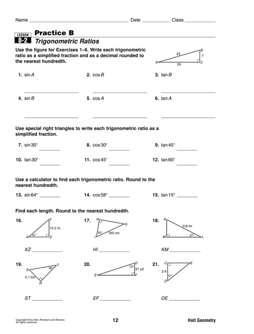 21 Trigonometric Functions Of Acute Angles Worksheet Answers