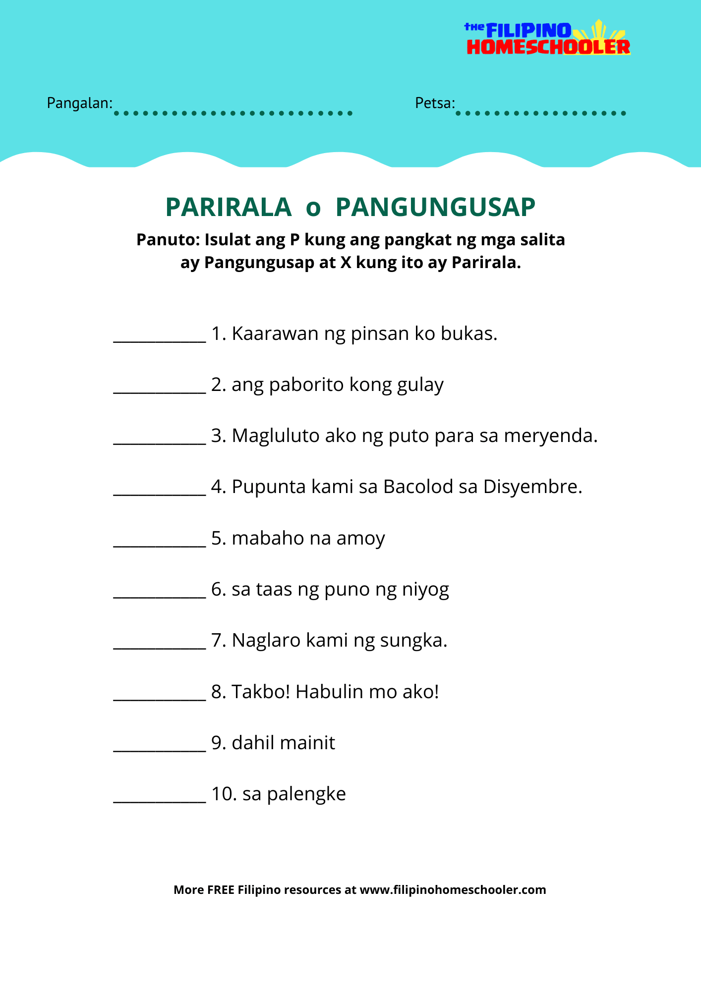 Pangungusap At Parirala At Mga Halimbawa — The Filipino Homeschooler