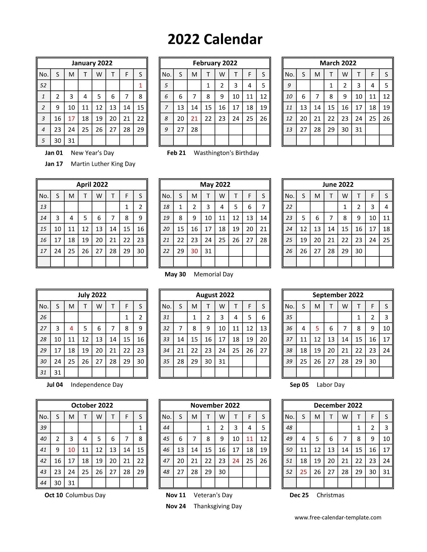 2022 Calendar Printable One Page 2022 Calendar Free Printable Pdf 7854