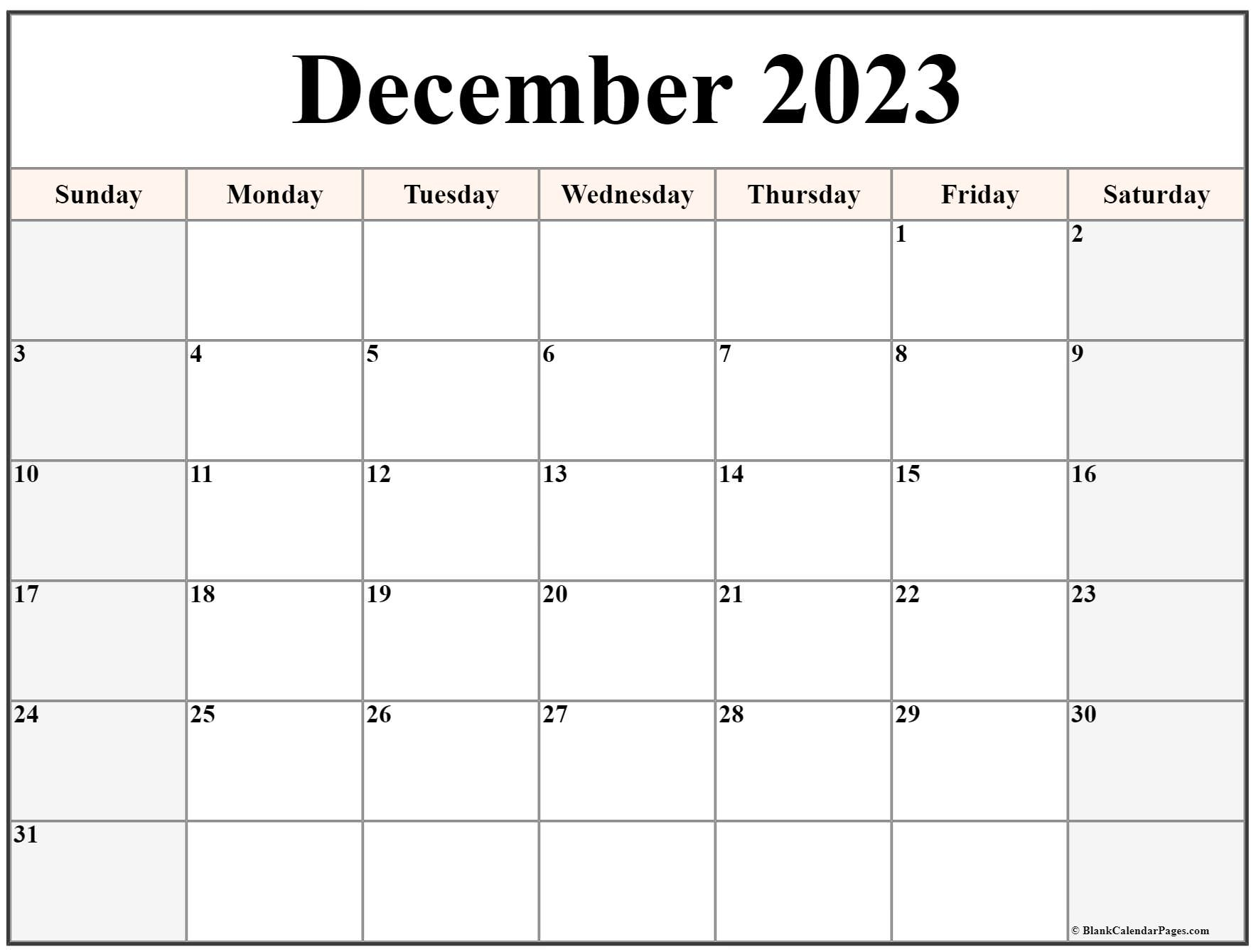 Blank Calendar December 2023 Printable Calendars At A Glance