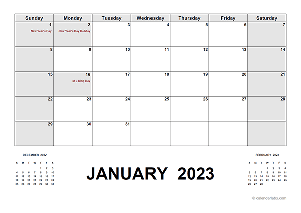 Blank Downloadable Free Printable 2023 Calendar With Holidays 2023