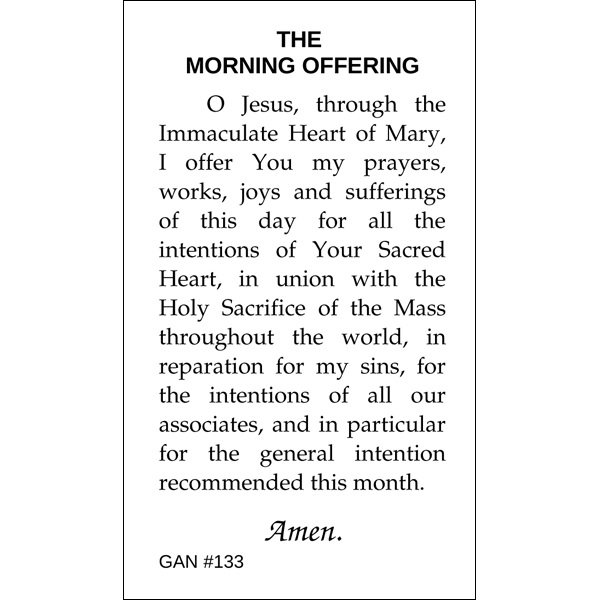 Morning Offering Prayer Card Gannons Prayer Card Co