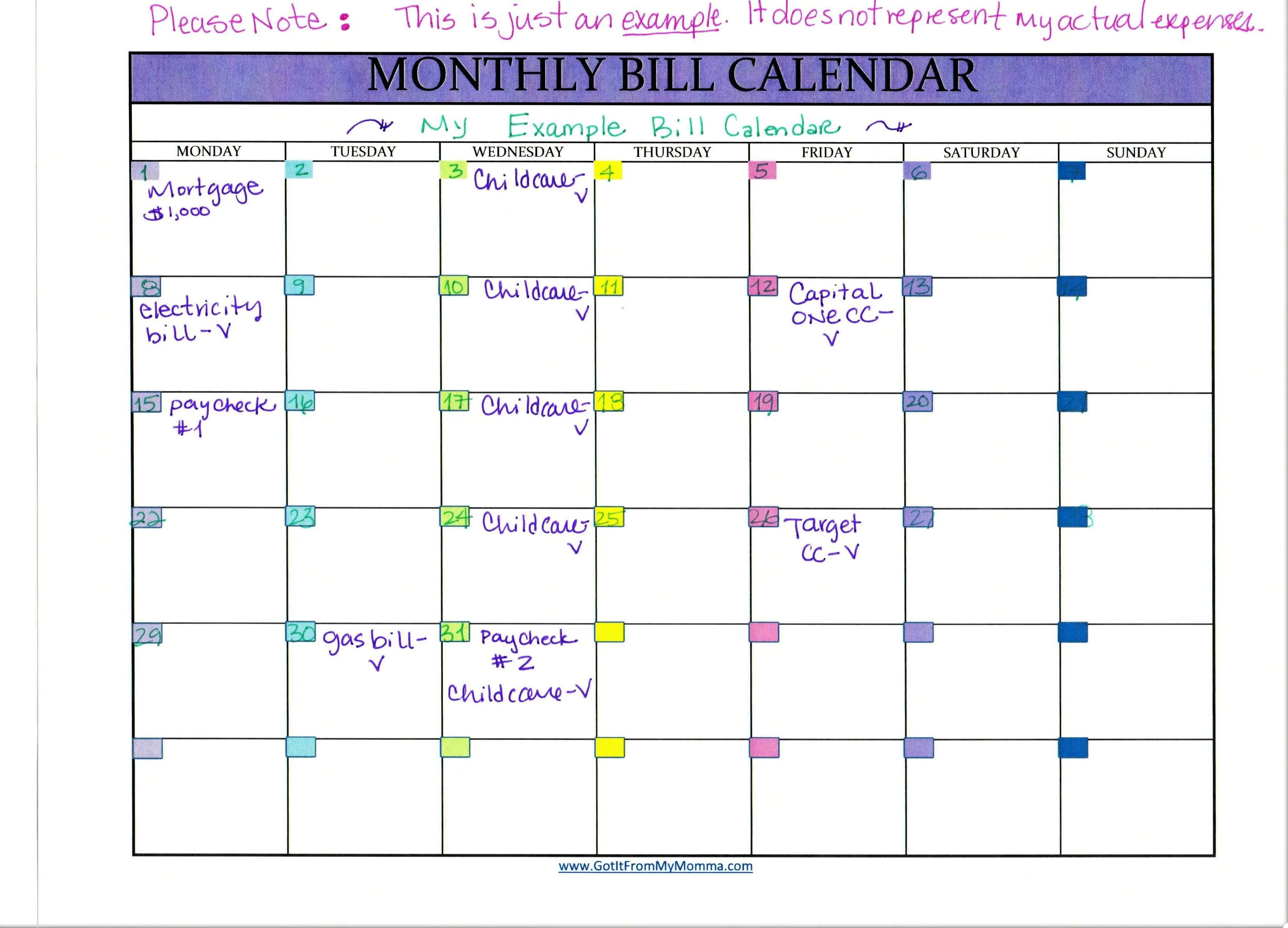 Printable Monthly Bill Tracker Template