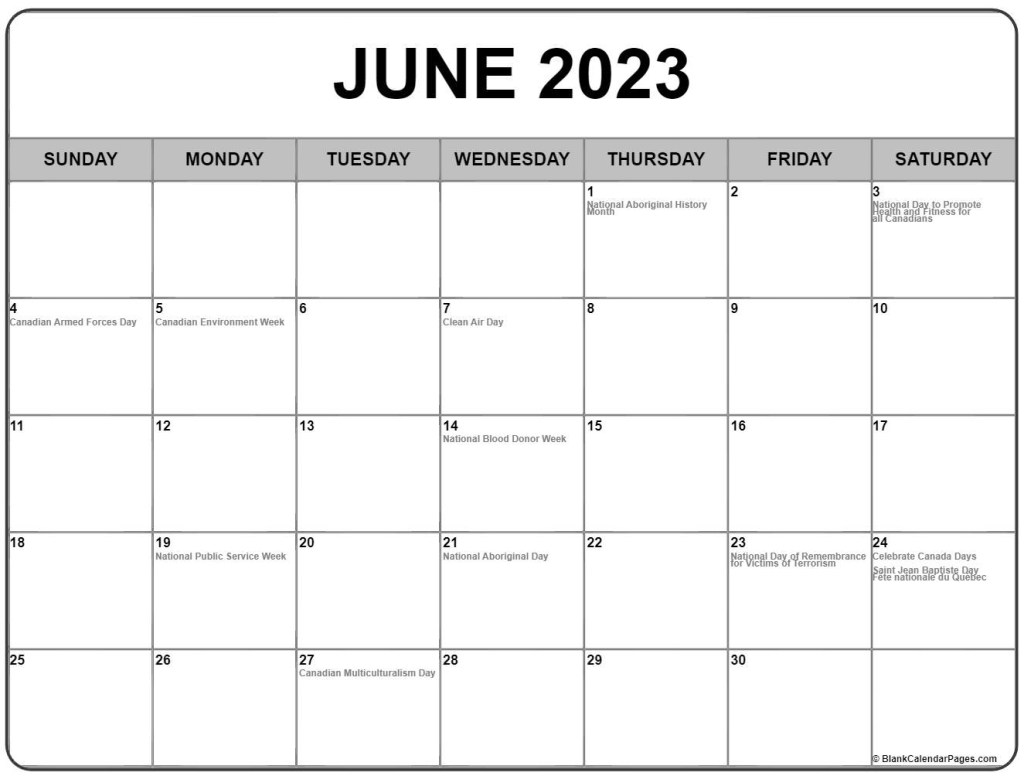 Free Printable June 2023 Calendar With Holidays