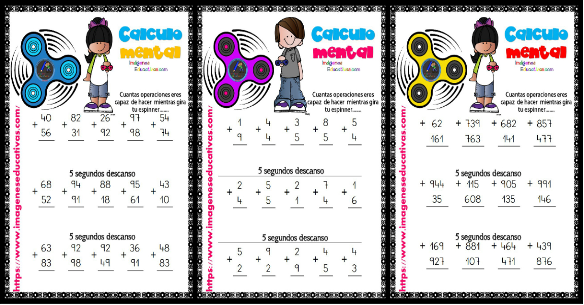 Cálculo Mental Fichas Con Espinners 2018 Imagenes Educativas