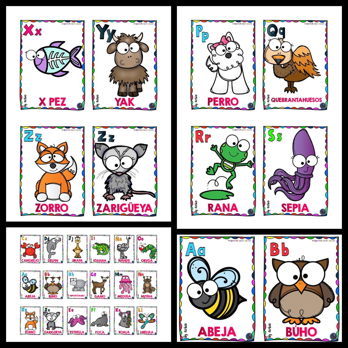 Abecedario De Animales En Tarjetas Para Plastificar LoterÍa Bingo 3