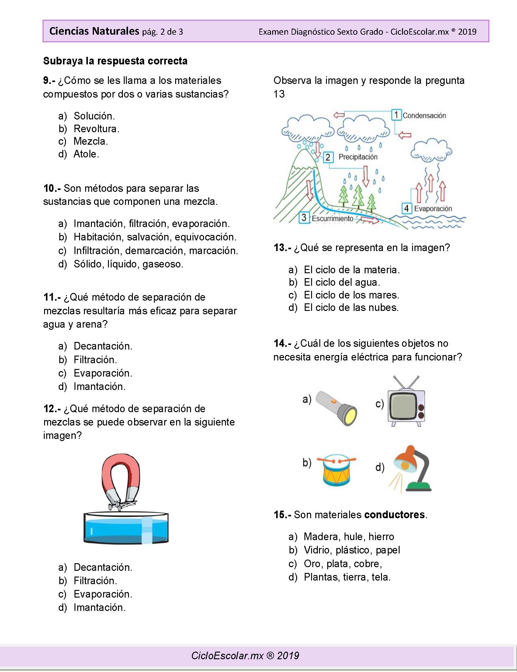 Examen Diagnóstico Sexto Grado 2019 2020 Imagenes Educativas