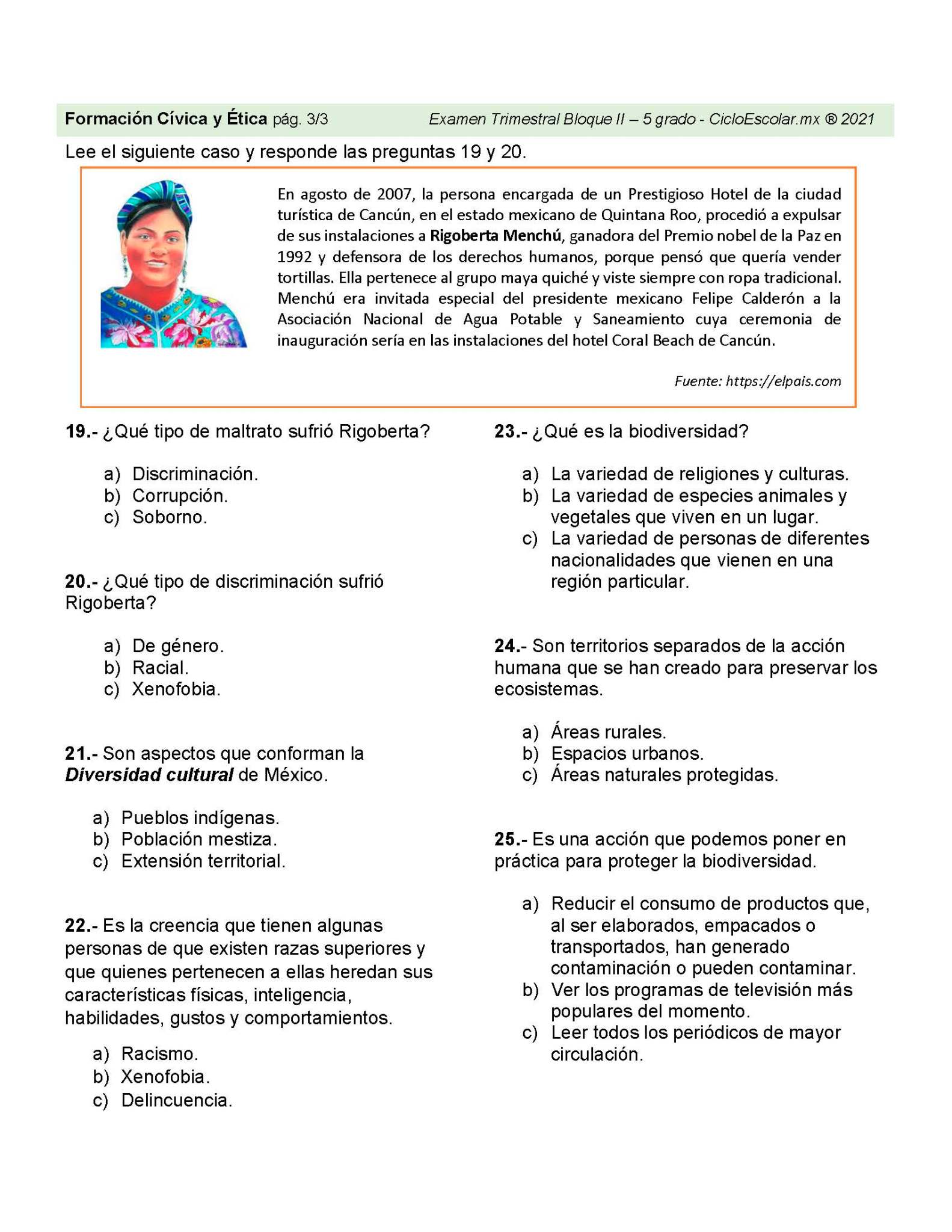 Preguntas Y Respuetas Para El Examen Trimestral Bloque Ii Grado 5º Y 6º