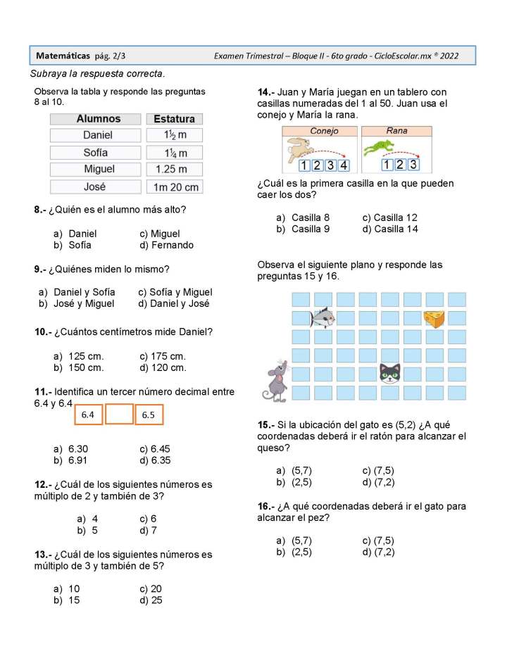 Examen Trimestral Bloque 2 Sexto Grado 2021 2022 Imagenes Educativas