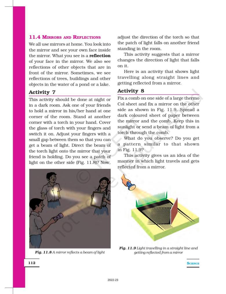 Ncert Book For Class 6 Science Chapter 11 Light Shadows And