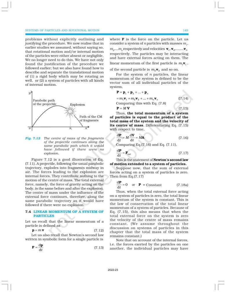 Ncert Book For Class 11 Physics Chapter 7 Systems Of Particles