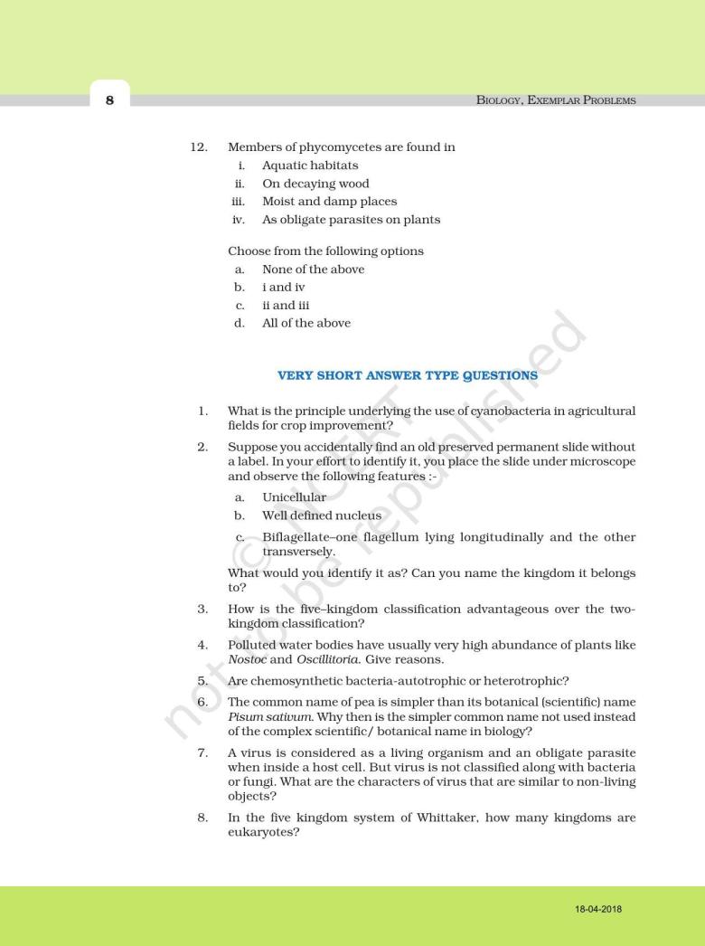 Ncert Exemplar Book For Class 11 Biology Chapter 2 Biological