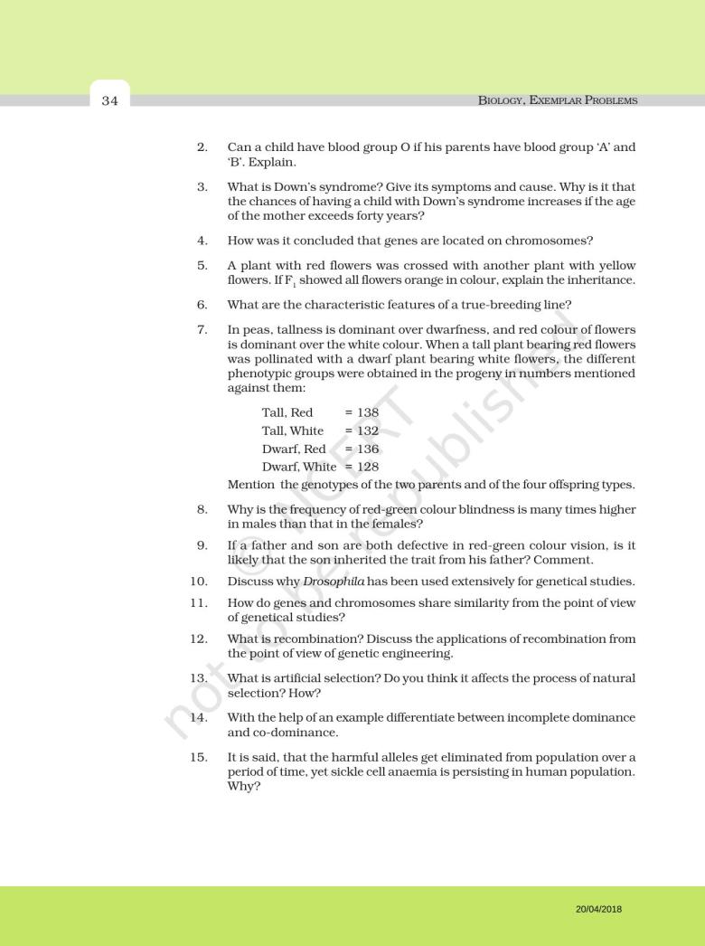 Ncert Exemplar Book For Class 12 Biology Chapter 5 Principle Of